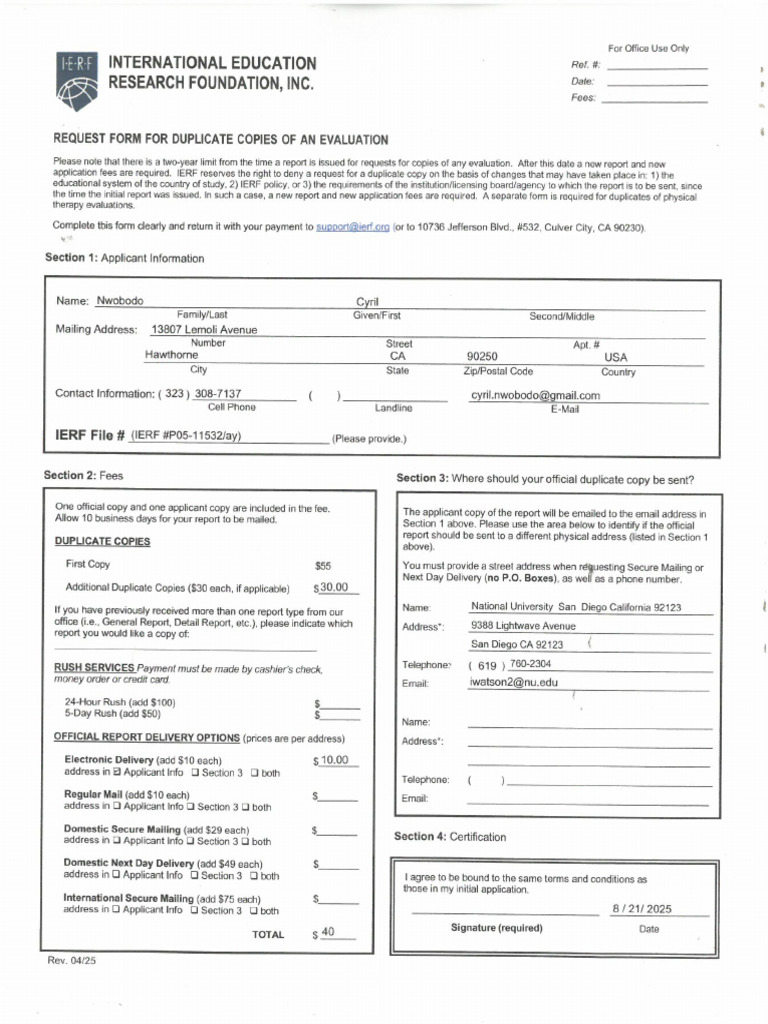 Duplicate Request Form | PDF