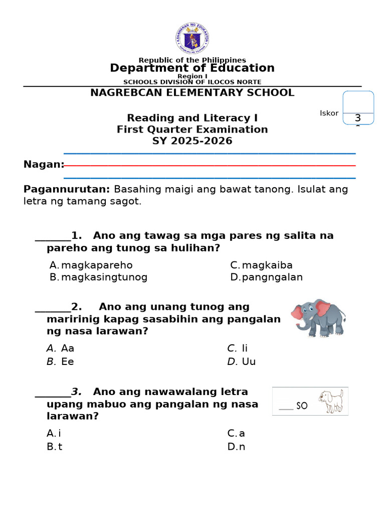 1st PT Reading and Lit | PDF
