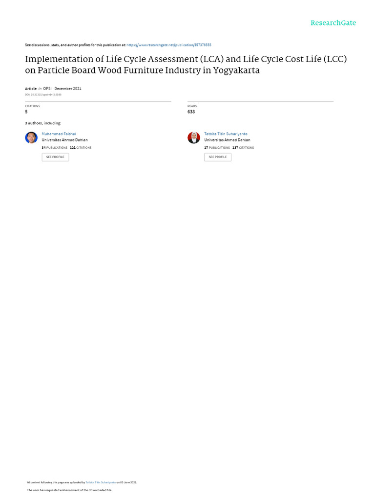 Implementation of Life Cycle Assessment LCA and Life Cycle Cost Life ...