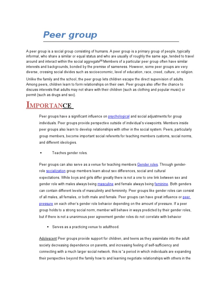 Peer Group | PDF | Social Group | Gender Role
