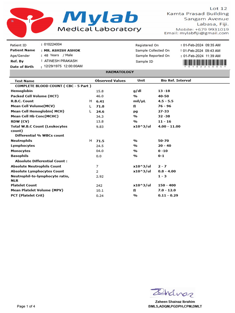 Mr. Ashish Ashok 0102202my Lab Medical Report | PDF | Cholesterol | White Blood Cell