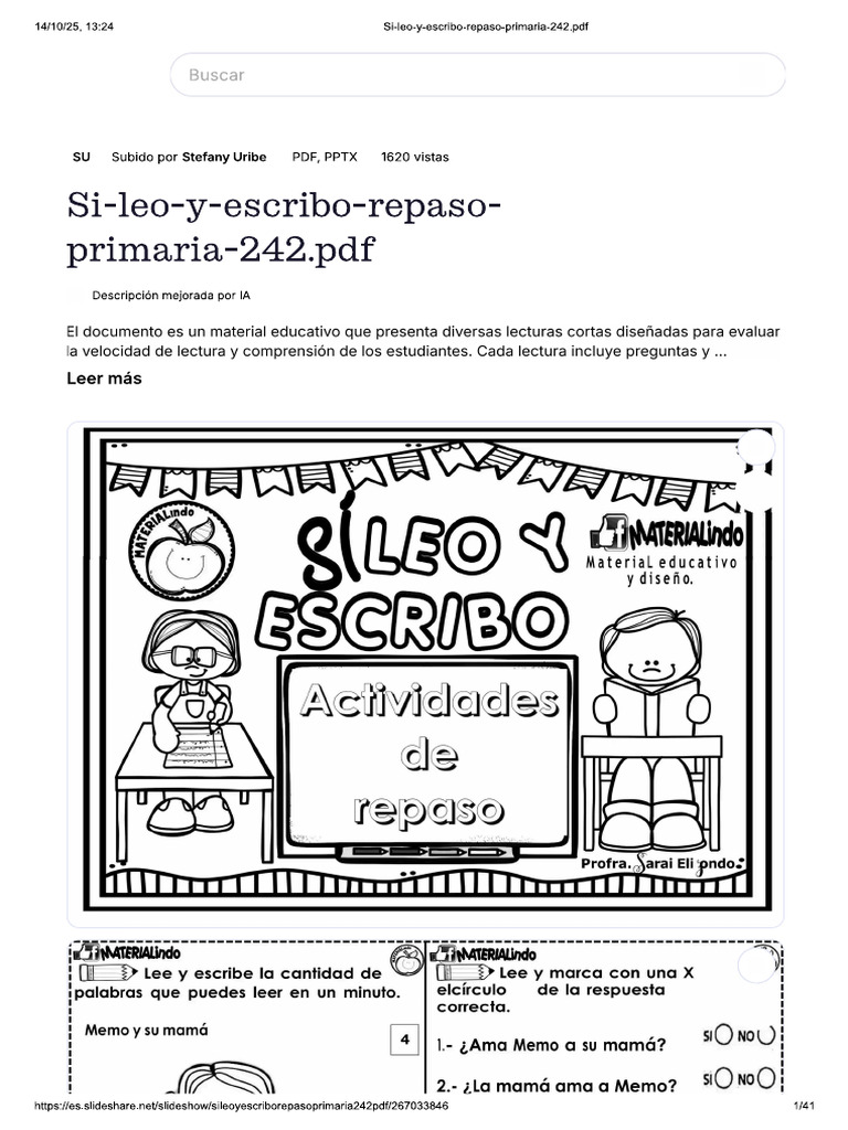 Repaso de Lecto Escritura Primero | PDF