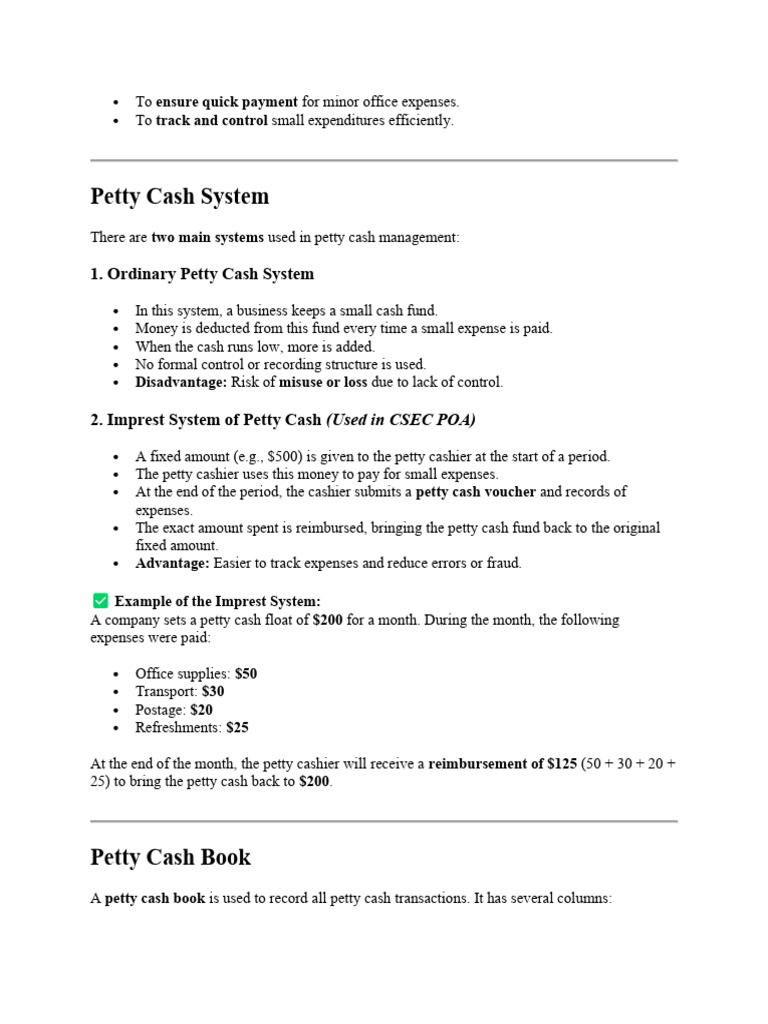 Petty Cash Imprest System | PDF | Expense | Economies