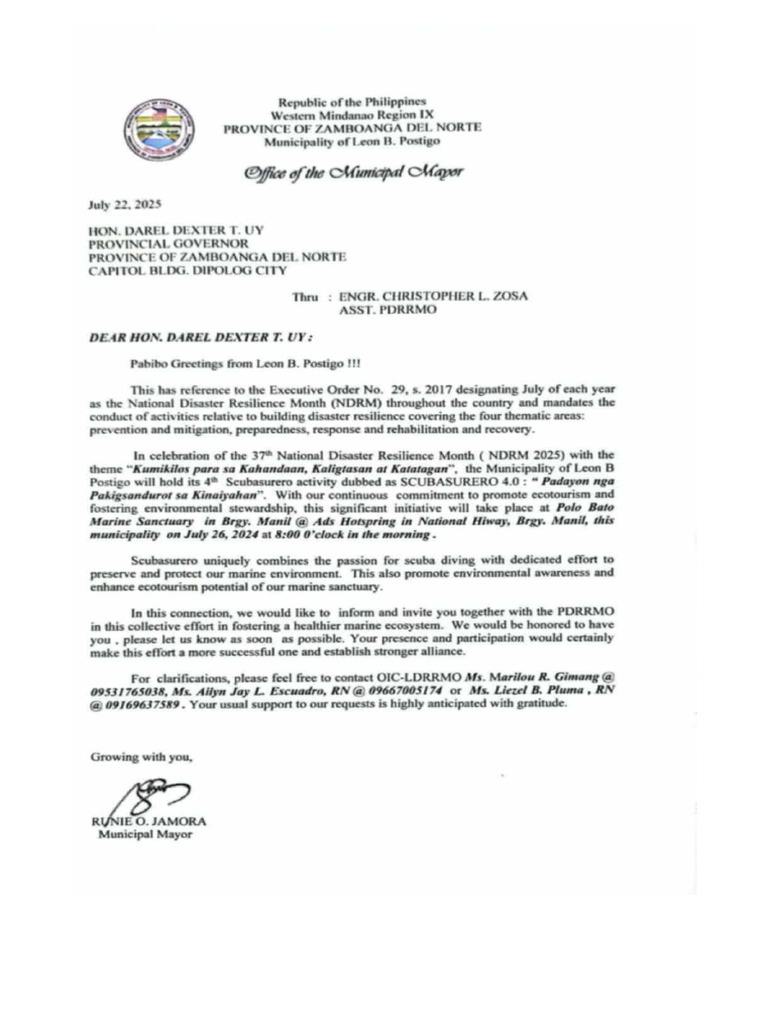 Leon Postigo Scubasurero Letter | PDF