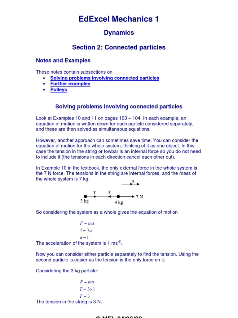 Me Mechanics Notes - Dynamics - Connected Particles | PDF | Tension ...