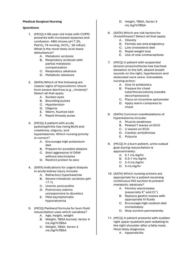 MS Practice Questions For Week 1-5 | PDF | Sepsis | Shock (Circulatory)