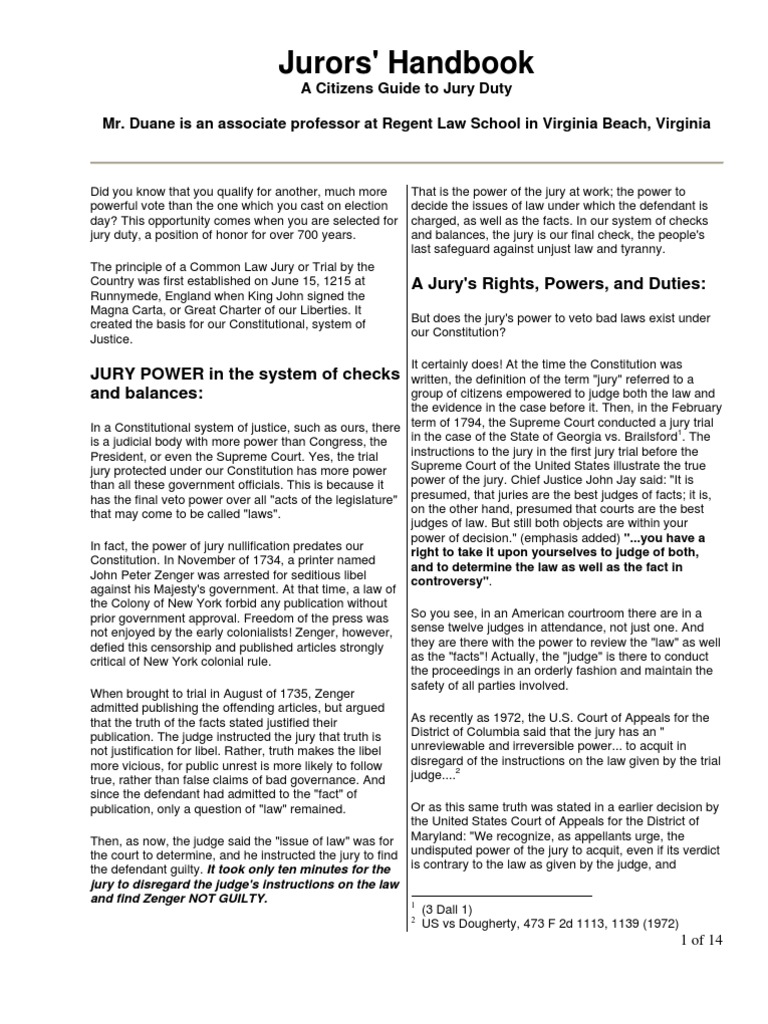 Jurors' Handbook: A Jury's Rights, Powers, and Duties | PDF
