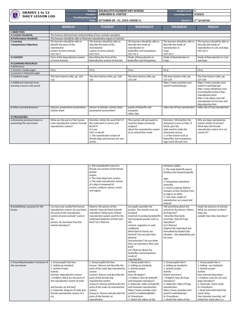 DLL - Science 5 - Q2 - W5 | PDF | Sexual Reproduction | Fertilisation