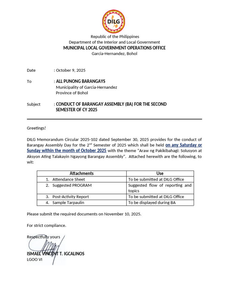 Barangay Assembly 2nd Sem 2025 Theme | PDF