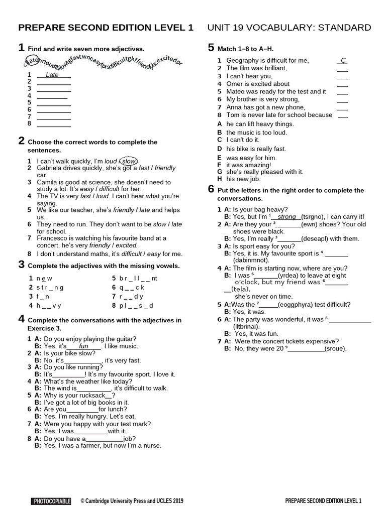 Vocabulary Exercises for Level 1 Students | PDF | Linguistics