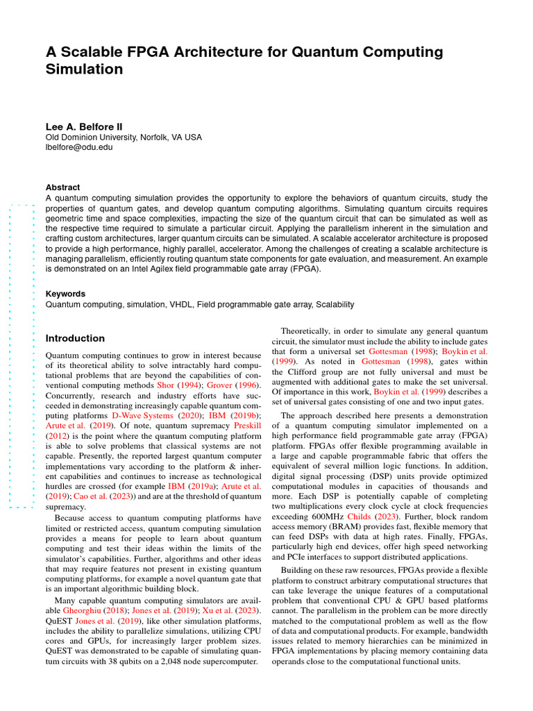 Scalable FPGA Quantum Computing Simulation | PDF | Quantum Computing ...