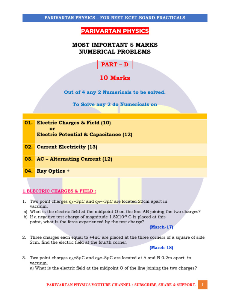 PHYSICS 5 Marks Important Numerical Problems | PDF | Inductor | Capacitor