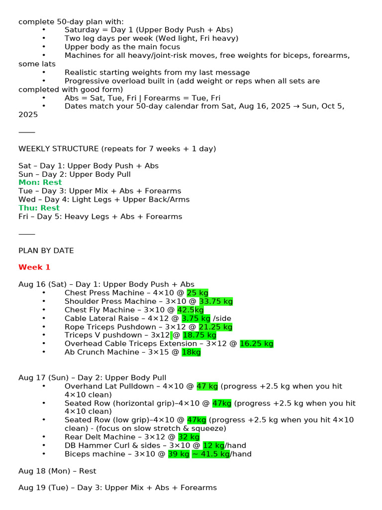 50 Day Progressive Overload Tracker FIXED | PDF | Arm | Limbs (Anatomy)