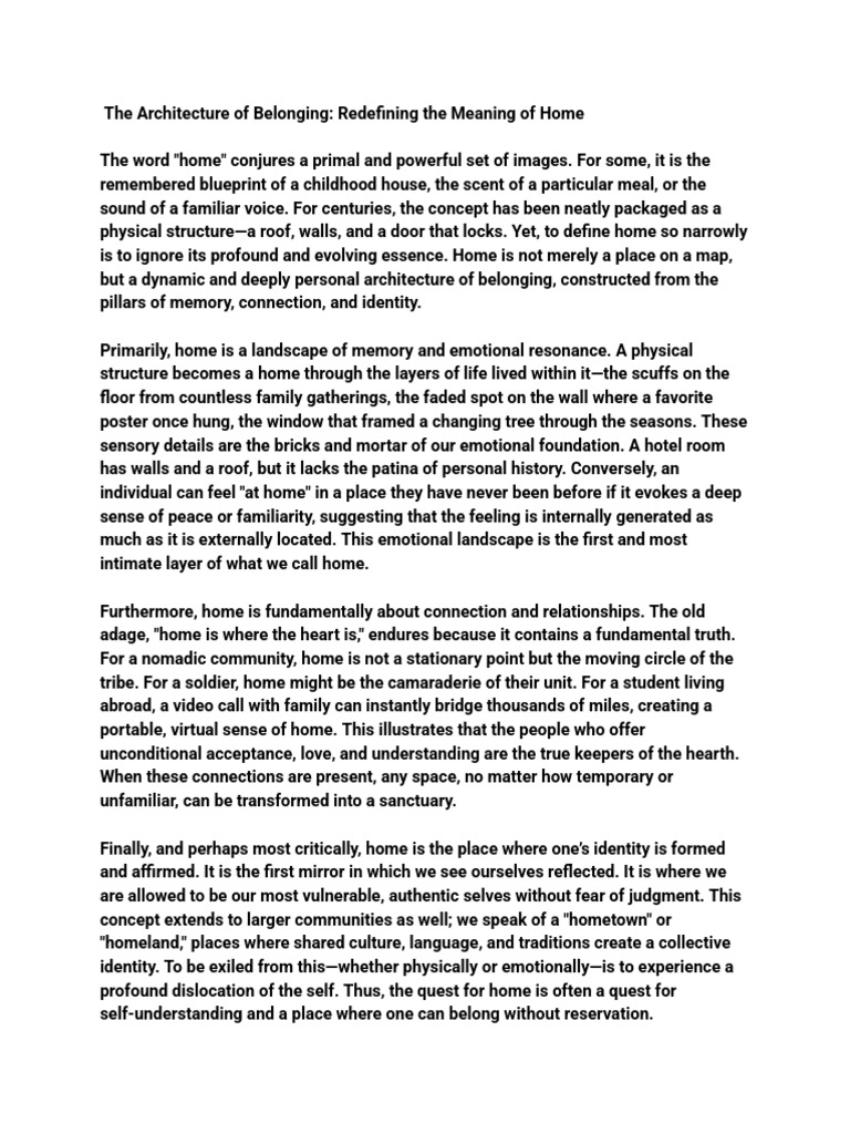 Redefining Home: The Architecture of Belonging | PDF | Identity (Social ...