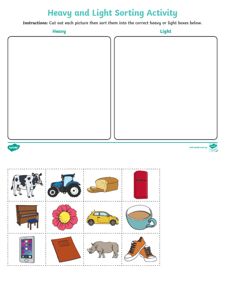 Heavy or Light Cut and Paste Sorting Activity Ver 1 | PDF