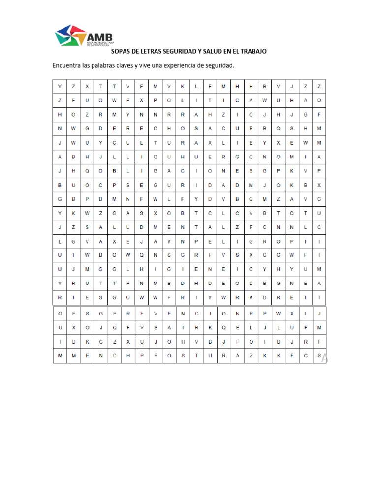 Sopas de Letras: Seguridad Laboral | PDF
