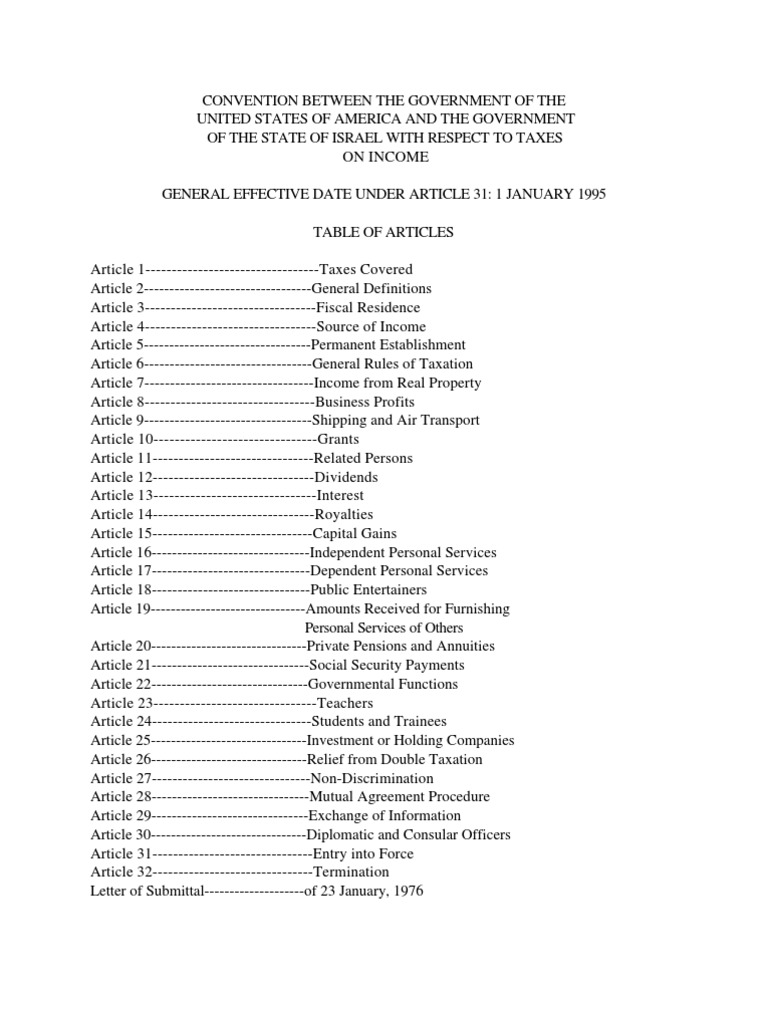 US Israel Tax Treaty | PDF | Dividend | Income Tax