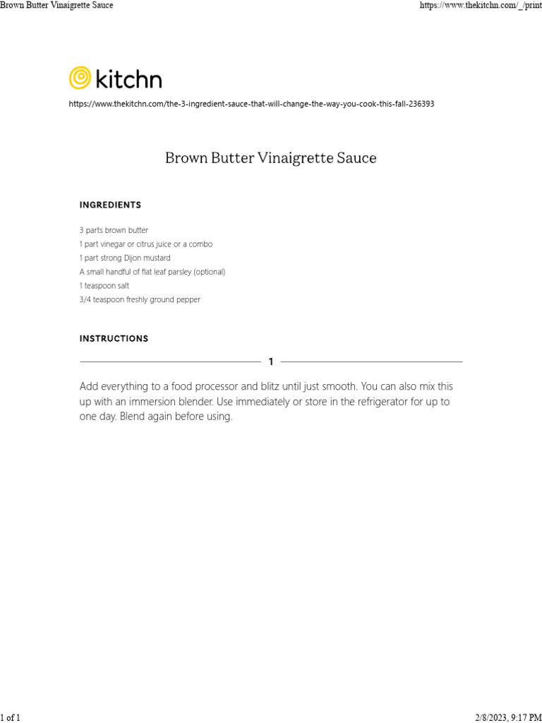 Brown Butter Vinaigrette Recipe | PDF