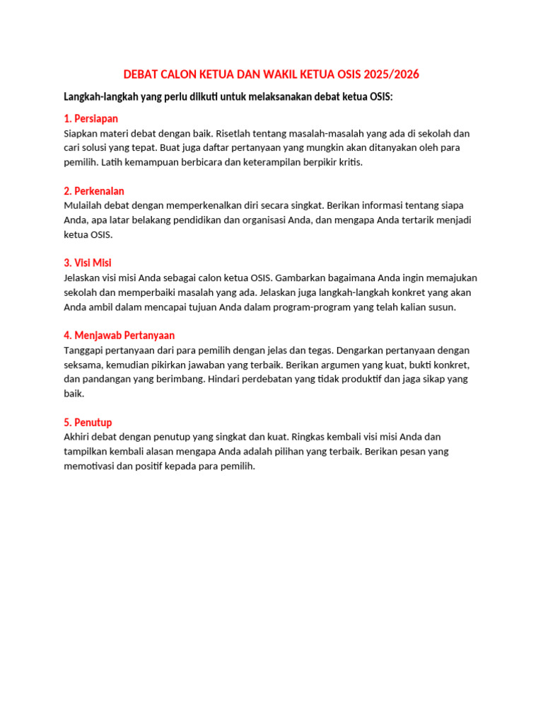 Tips Sukses Debat Calon Ketua OSIS | PDF