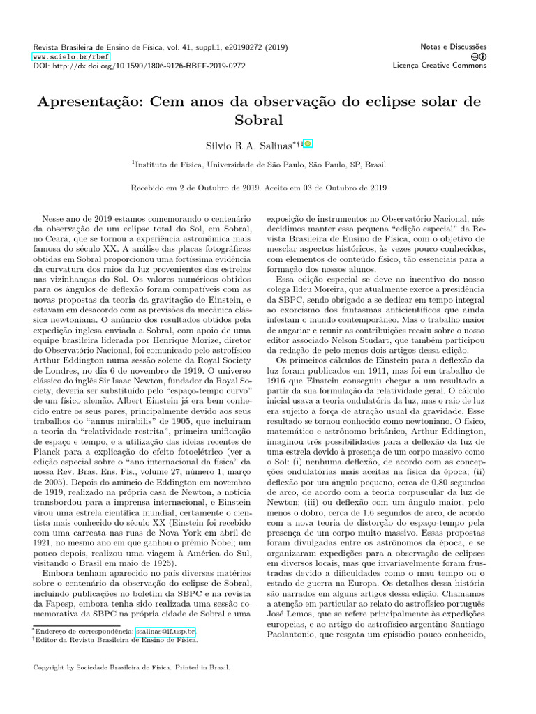 Eclipse de Sobral: Centenário e Impacto | PDF | Albert Einstein | Física