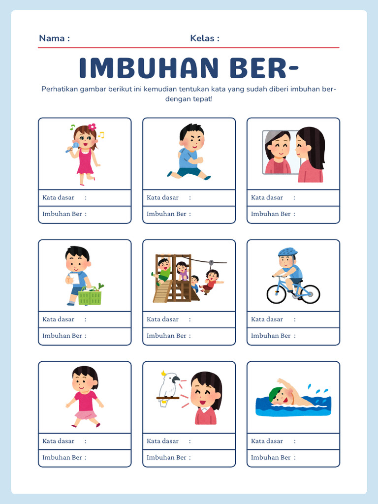 Imbuhan Ber - Bahasa Indonesia Lembar Kerja Biru Ilustratif | PDF