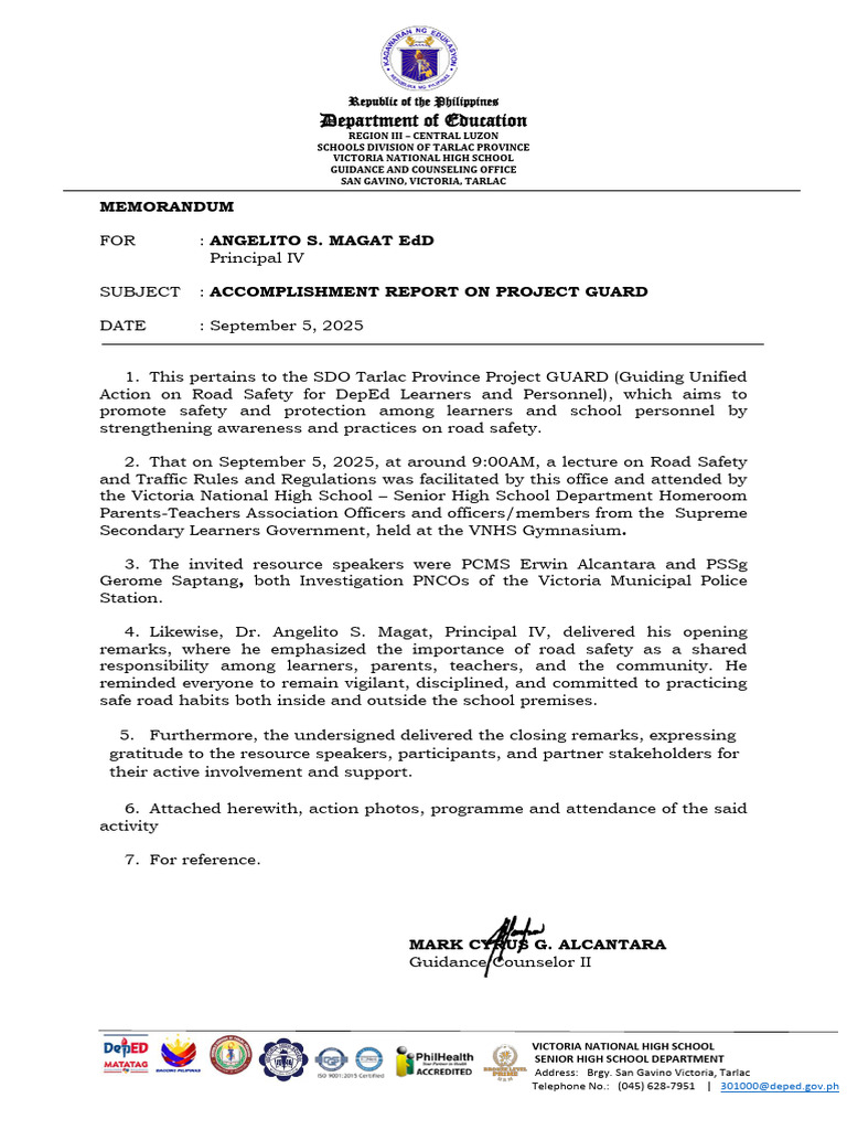 Project GUARD Accomplishment Report | PDF