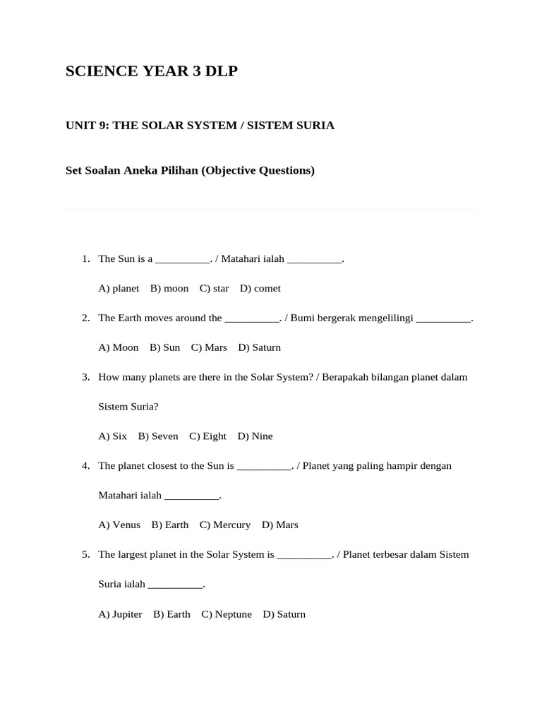 Science Year 3 - The Solar System | PDF