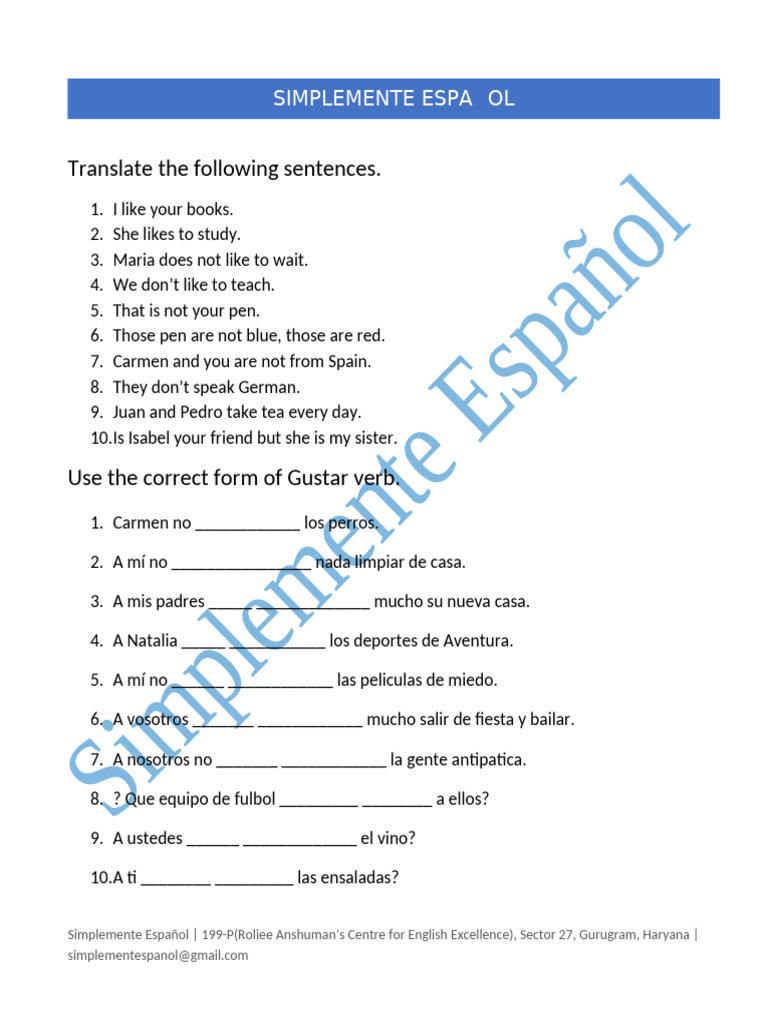 Ejercicio de Gustar | PDF