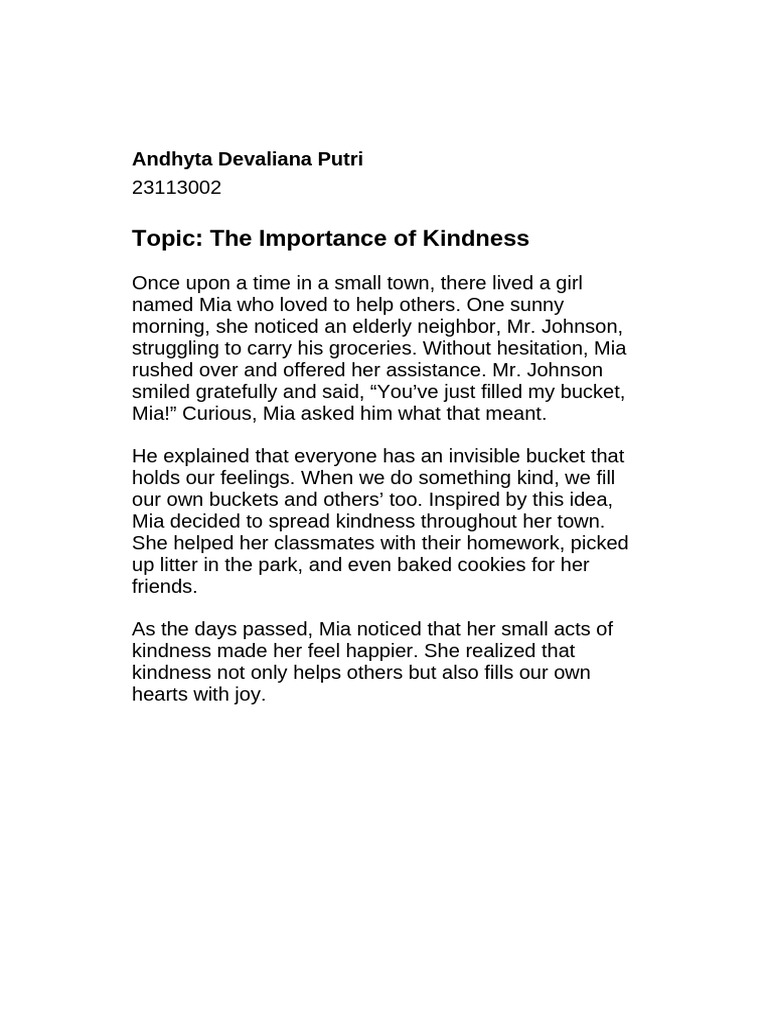 Topic - The Importance of Kindness | PDF