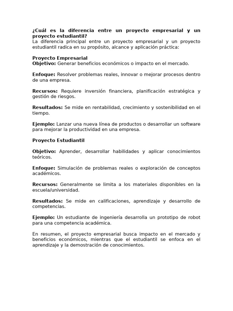 Cuál Es La Diferencia Entre Un Proyecto Empresarial y Un Proyecto ...