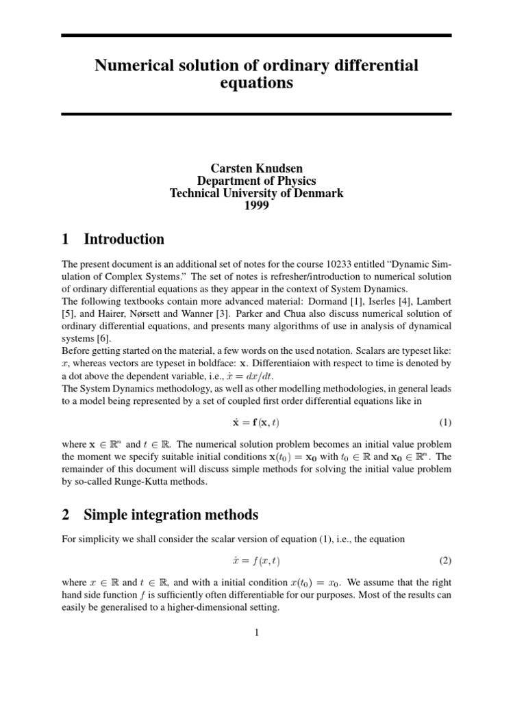 A Concise Guide to Numerical Solutions of Ordinary Differential ...