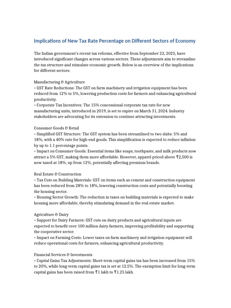 Tax Reforms Implications Sep 2025 | PDF | Taxes | Tax Cut