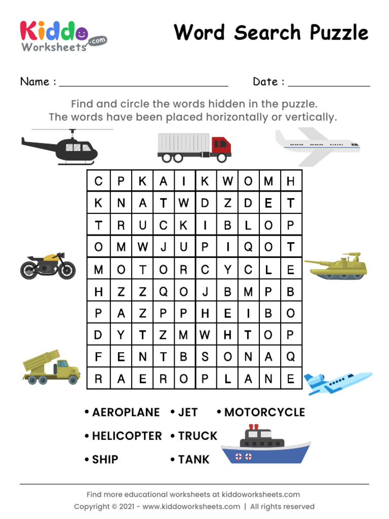 Word Search Transportation Worksheet | PDF