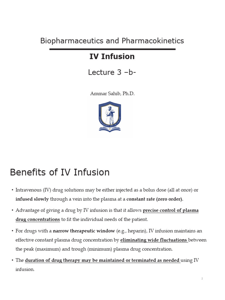 3B-Lec 3b - IV Infusion One Compartment - Fall 25 - ASAAK | PDF ...