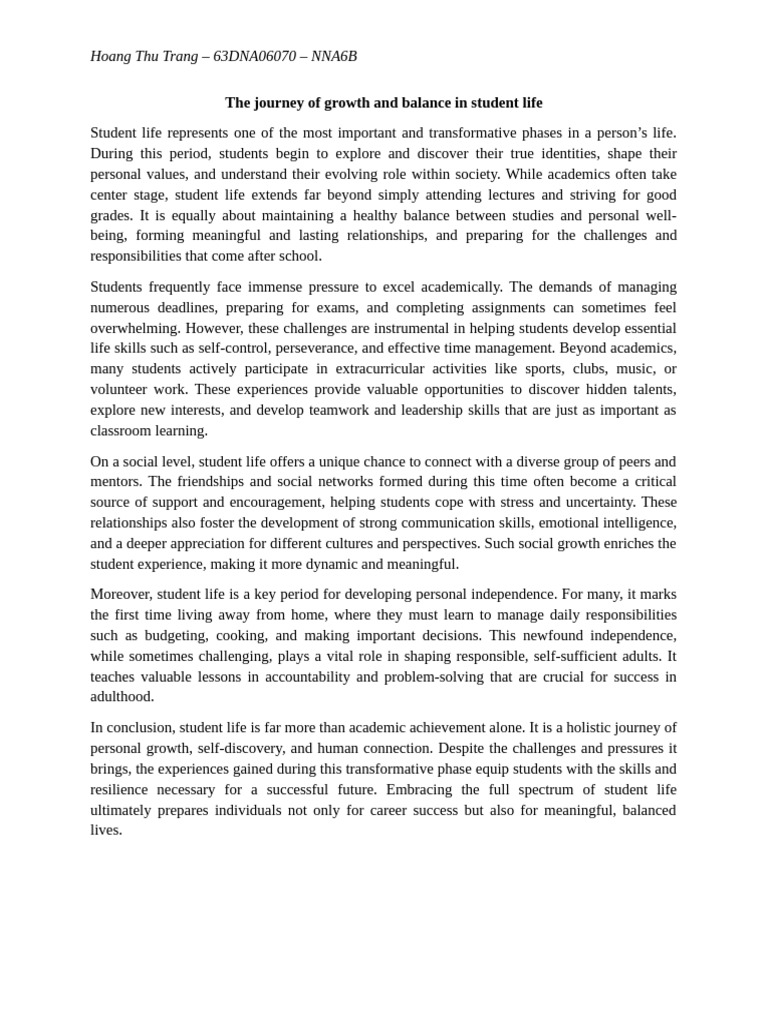 The Journey of Growth and Balance in Student Life | PDF | Psychological Resilience | Behavior ...