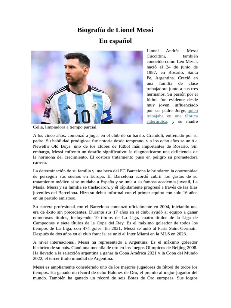 Biografía de Lionel Messi | PDF | Lionel Messi | Deportes de equipo