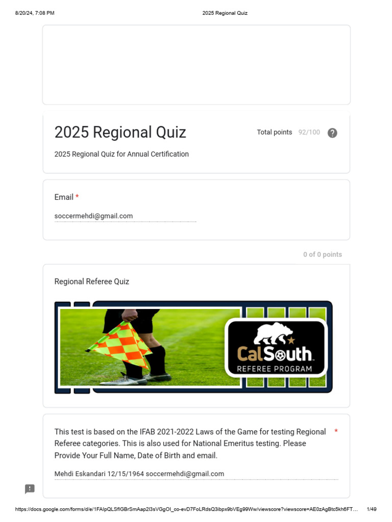 2025 Regional Referee Quiz Overview | PDF | Sports Rules And ...