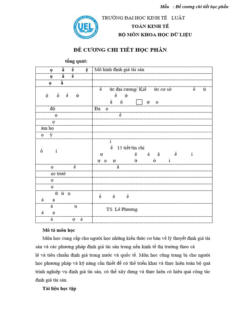 Mo Hinh Dinh Gia Tai San - de Cuong Chi Tiet | PDF