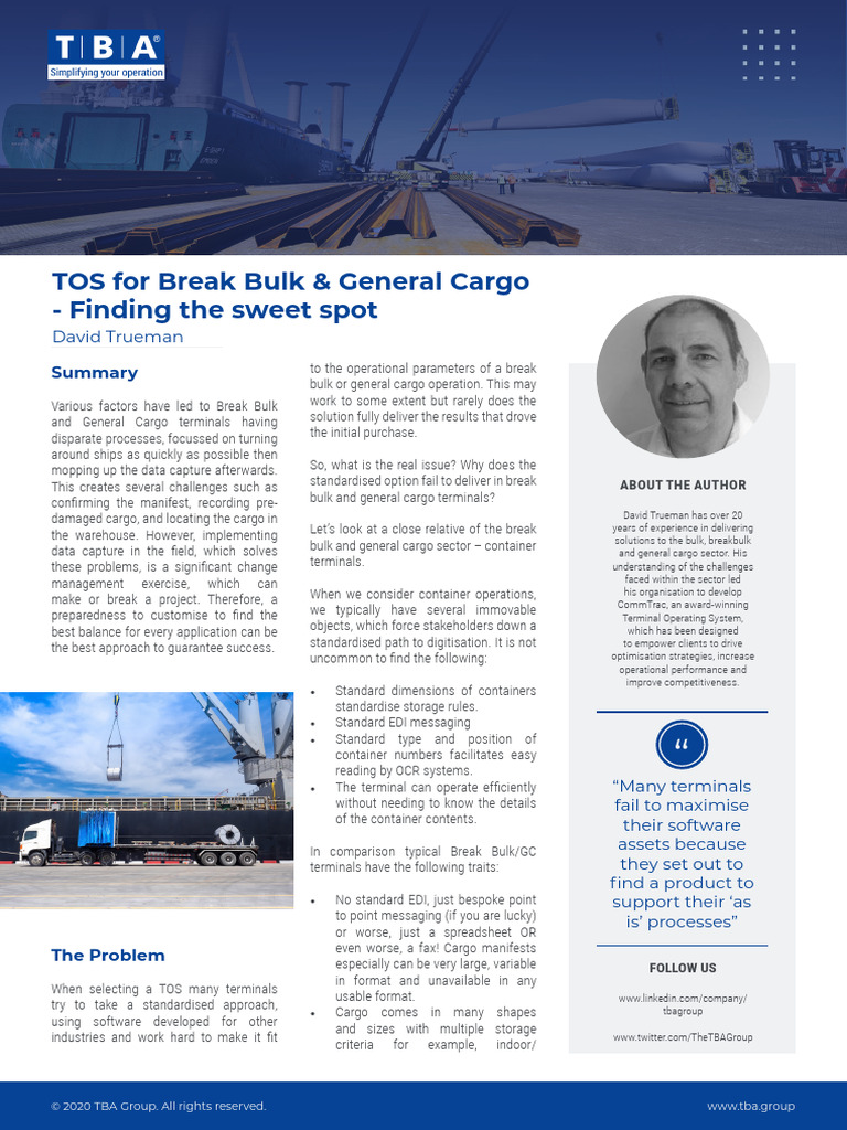 TBA Group - ToS For Break Bulk and General Cargo - Finding The Sweet ...