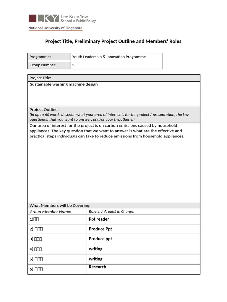 Youth Programme Project Title, Outline & Member Roles。 | PDF