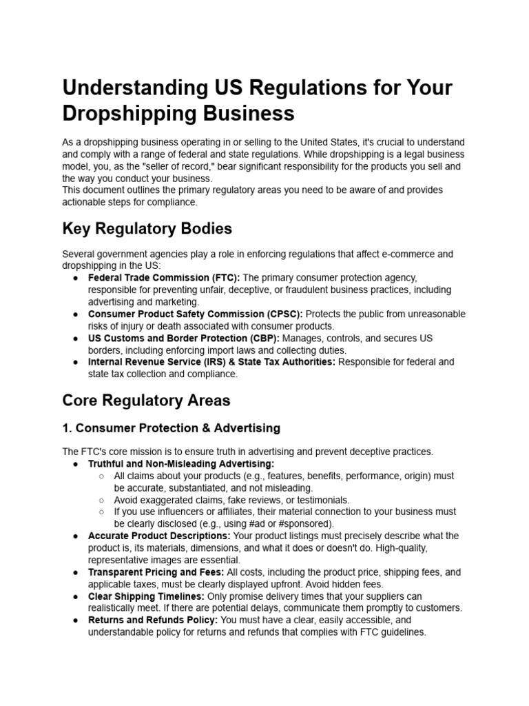 US Dropshipping Regulations Guide | PDF | Value Added Tax | Customs