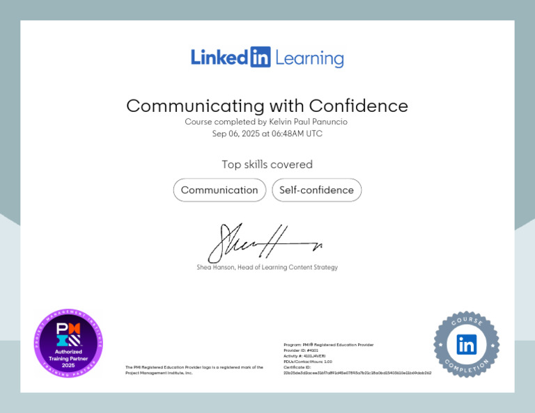 CertificateOfCompletion - Communicating With Confidence | PDF