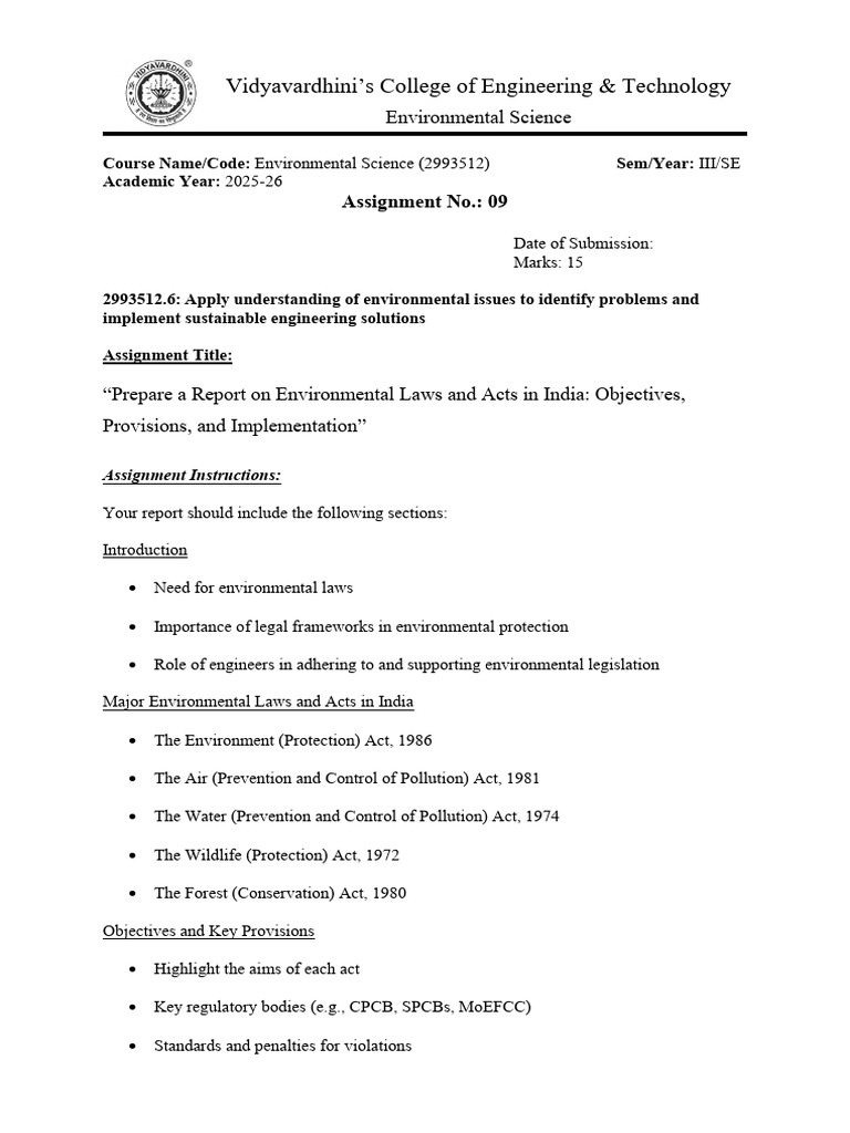 25-26 EVS Assignment 9 | PDF