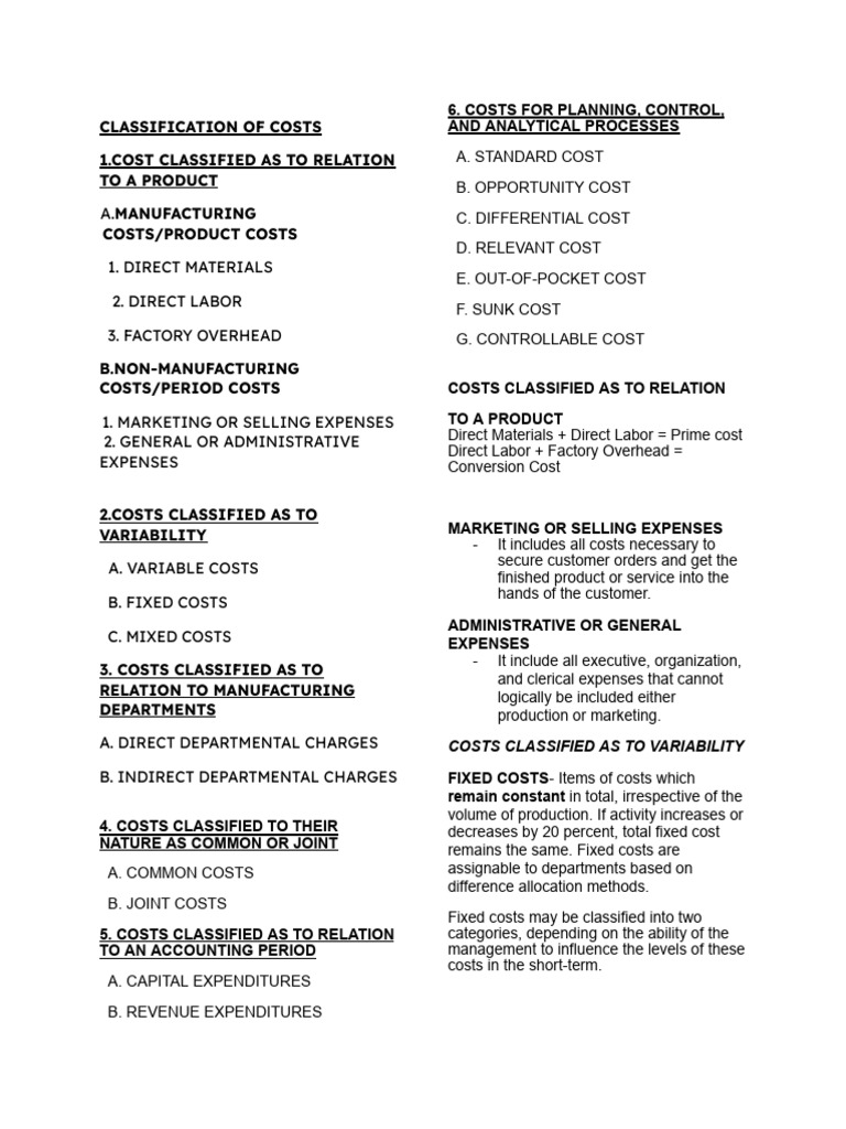 Classification of Costs | PDF | Cost | Expense