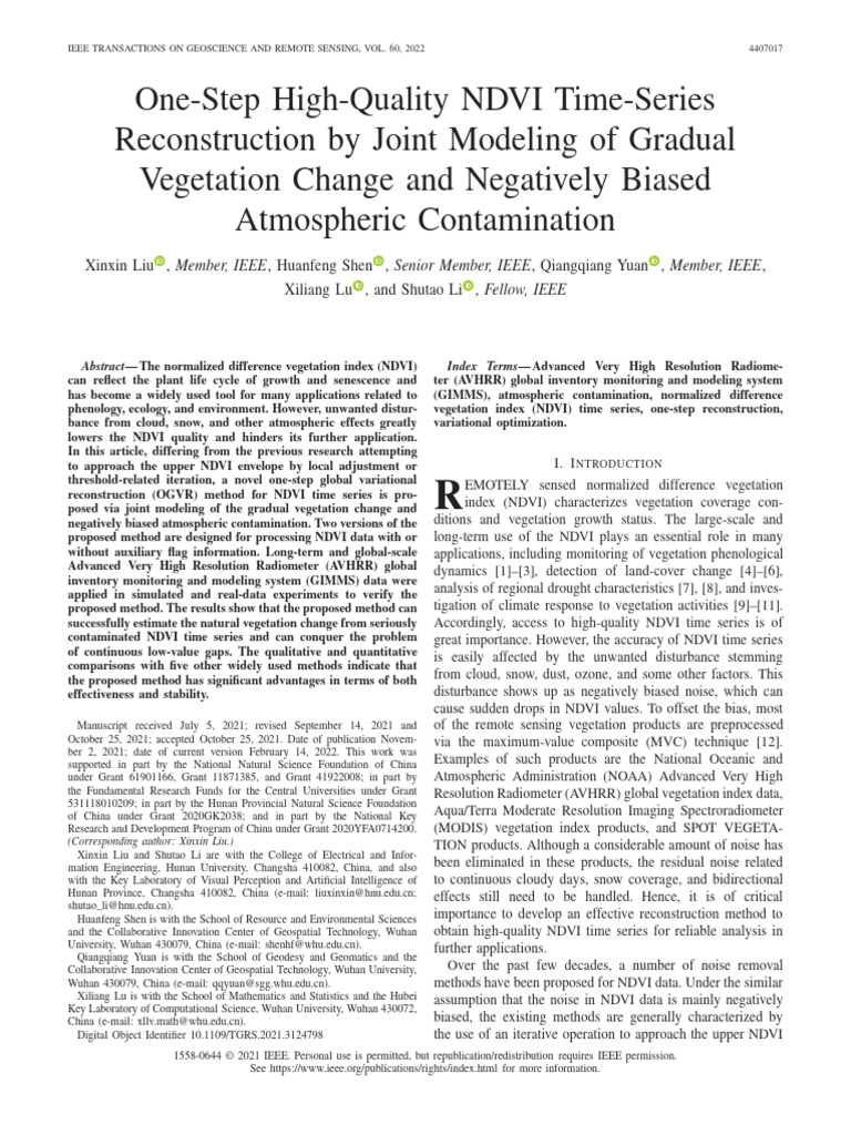 One-Step High-Quality NDVI Time-Series Reconstruction by Joint Modeling ...