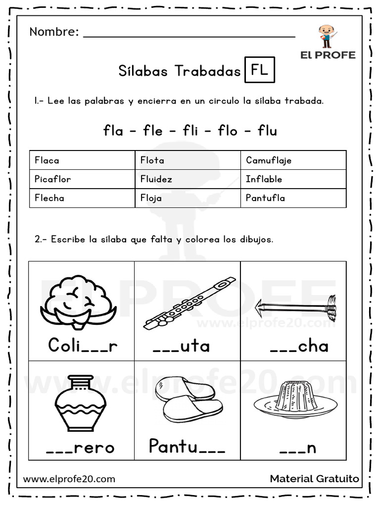 Actividades de Sílabas Trabadas | PDF