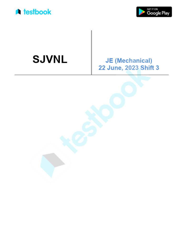 SJVNL Junior Field Engineer (Mechanical) Official Paper (Held On - 22 ...