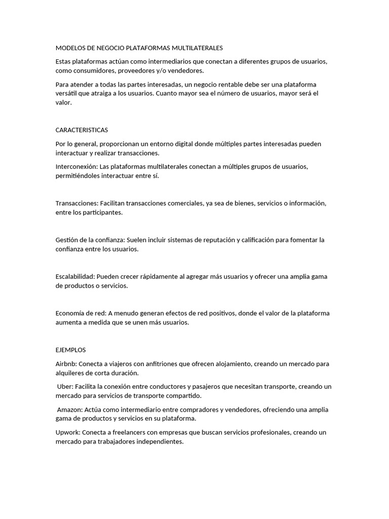 Modelos de Negocio Plataformas Multilaterales | PDF