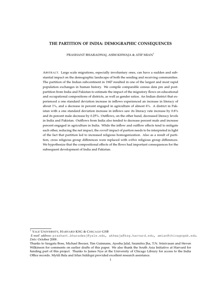 The Partition of India - Demographic Consequences | PDF | Partition Of ...