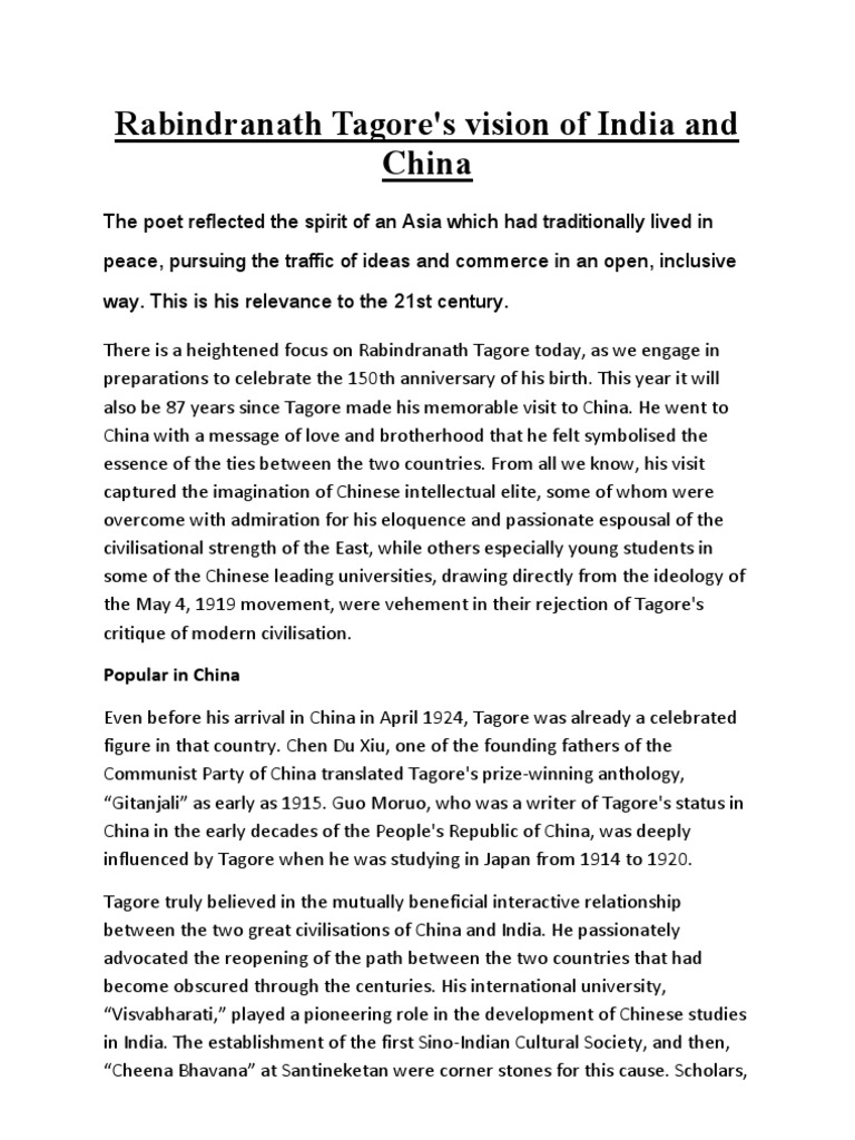 Rabindranath Tagore's Vision of India and China | PDF | Rabindranath ...